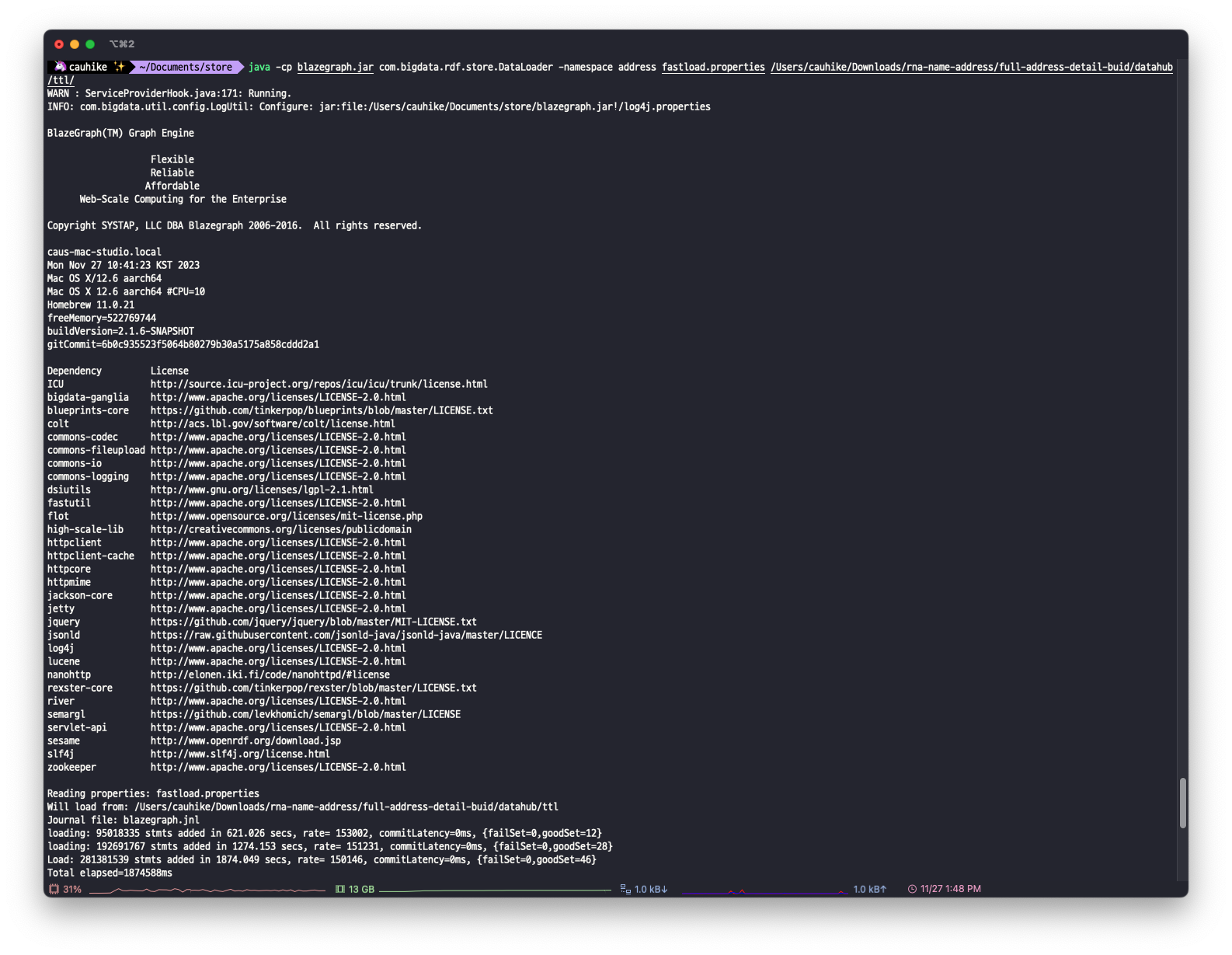 Blazegraph에 대용량 데이터 넣기 (feat. fastload.properties)